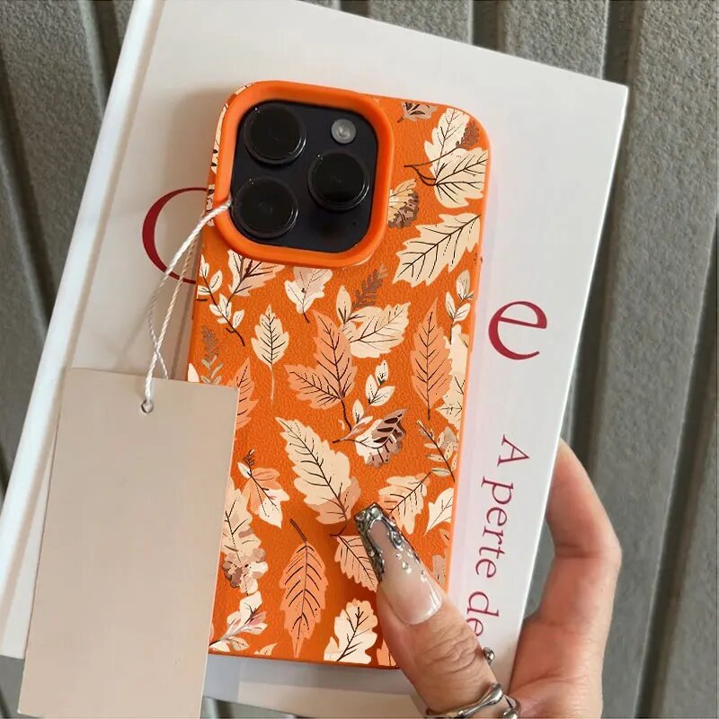 Чехол для телефона с узором осенних листьев карамельного цвета для iPhone iPhone17, Orange-YYDSW7752