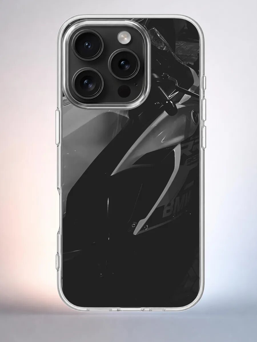 Чехол iPhone 15 Pro мотоцикл спортивный крупно силиконовый