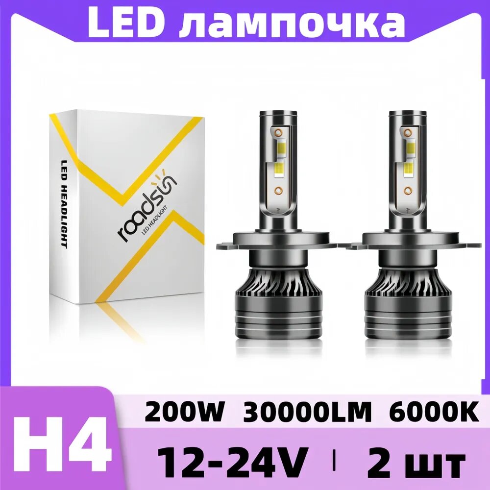 Roadsun Лампа автомобильная H4, 2 шт. арт. H4_