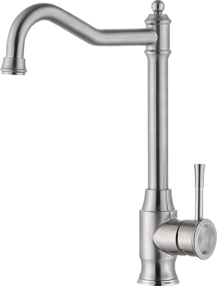 Смеситель для кухни Steel Hammer Inox SH 5208 INOX с поворотным изливом, матовый, однорычажный, нержавеющая сталь, с керамическим картриджем