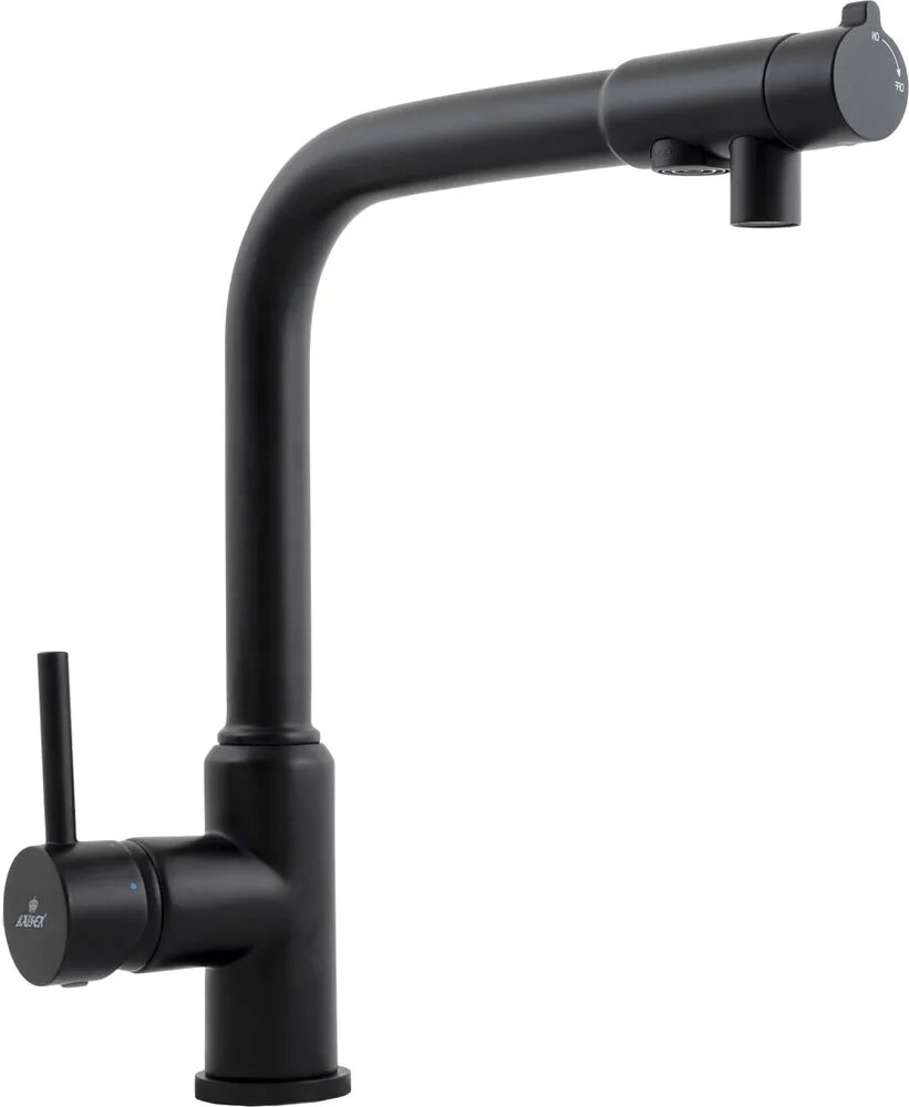 Смеситель для кухни Kaiser Teka 13044-9 с краном для питьевой воды, с поворотным изливом, черный, матовый, однорычажный, латунный, с керамическим картриджем