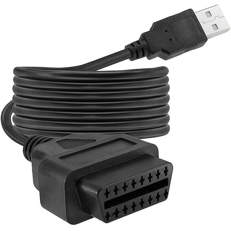 Кабель-удлинитель OBD-II на USB длиной 39.37 дюйма с 16-контактным автомобильным разъемом для автосканера и видеорегистратора, цвет черный