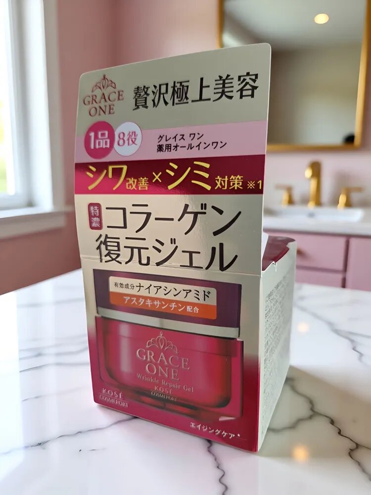 KOSE Гелевый крем-лифтинг после 50 лет Grace One Winkle Repair Gel с ниацинамидом, коллагеном, гиалуроновой кислотой и астаксантином, 100 г. / Япония