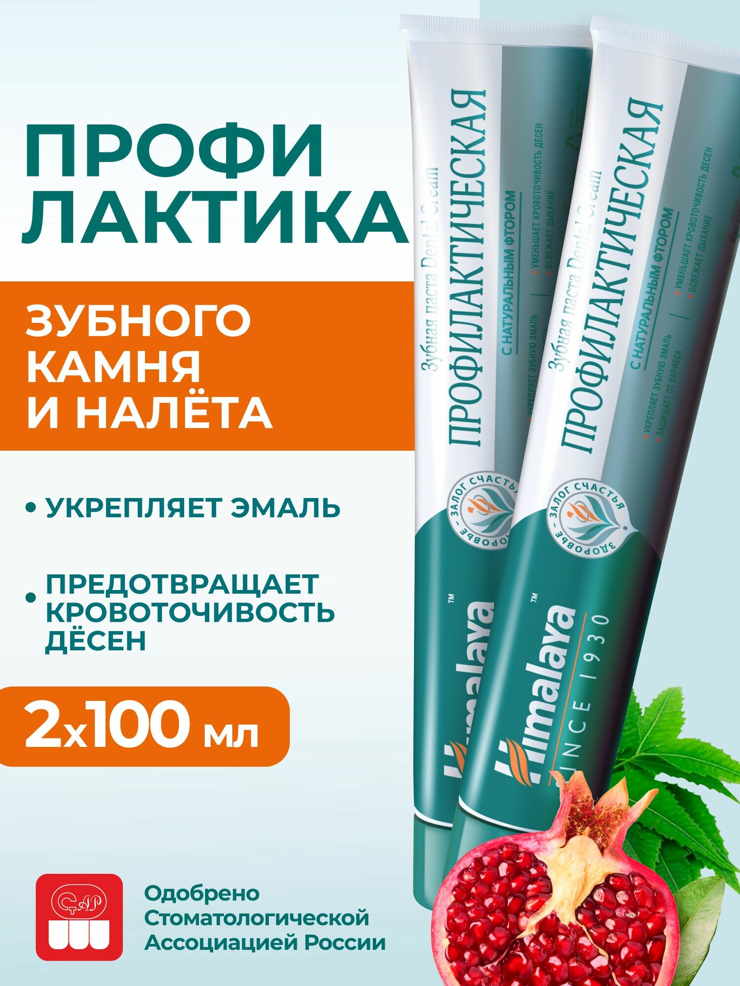 Himalaya Зубная паста с фтором "Профилактическая" натуральная от налета, кариеса, кровоточивости и воспаления десен, ментол, набор 2 шт по 100 мл