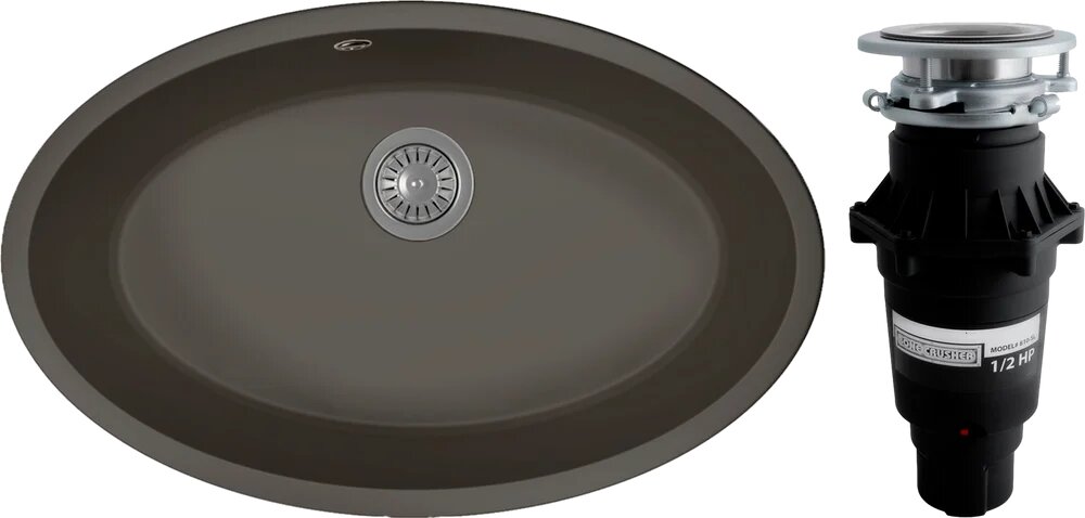 Комплект Мойка Florentina Вега Овал 70x44, антрацит, кварц / Измельчитель Bone Crusher BC 810-SL Slim Line электрический, нержавеющая сталь