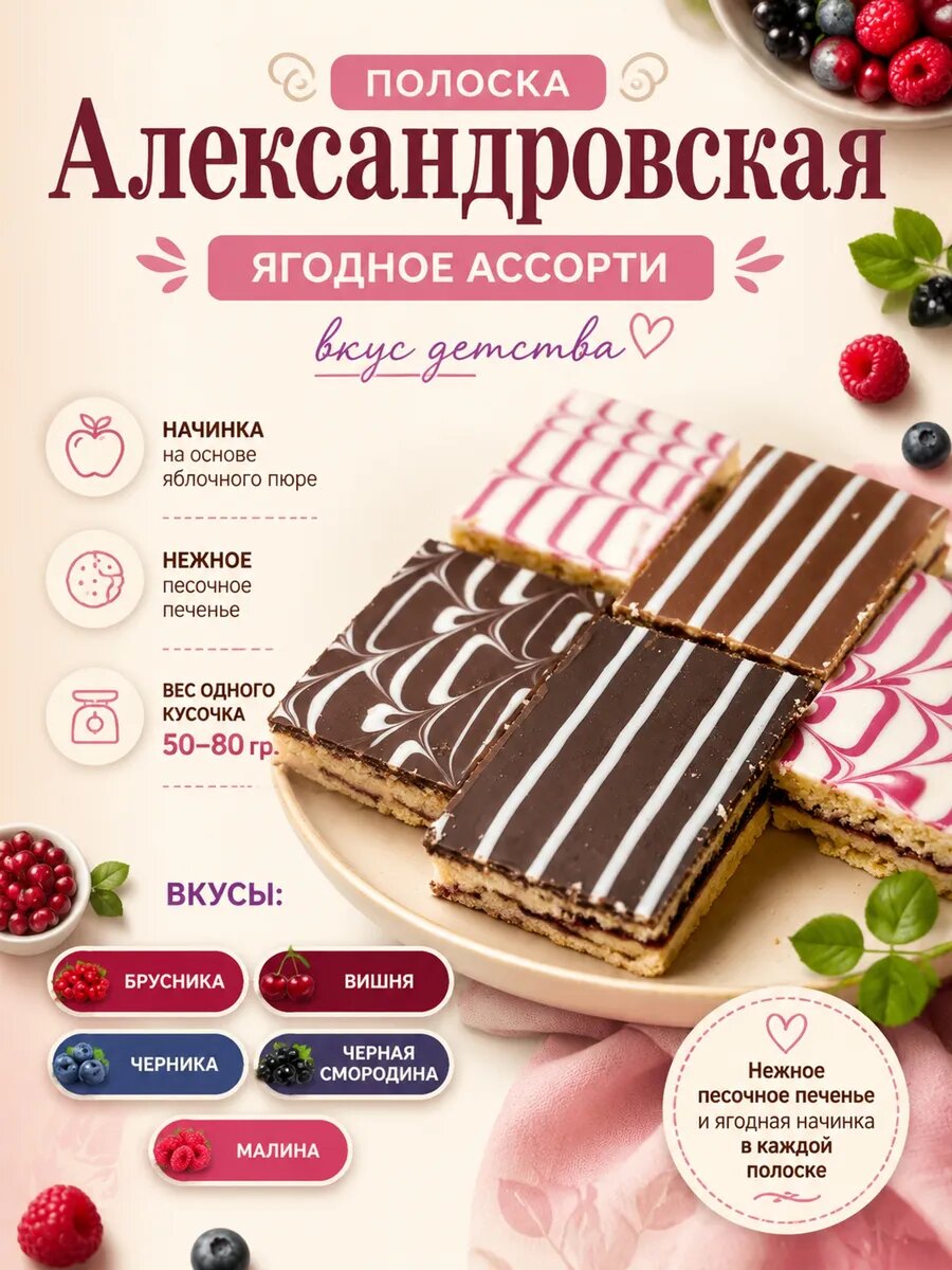 Печенье "Полоска Александровская" Ассорти ягодное,1350гр
