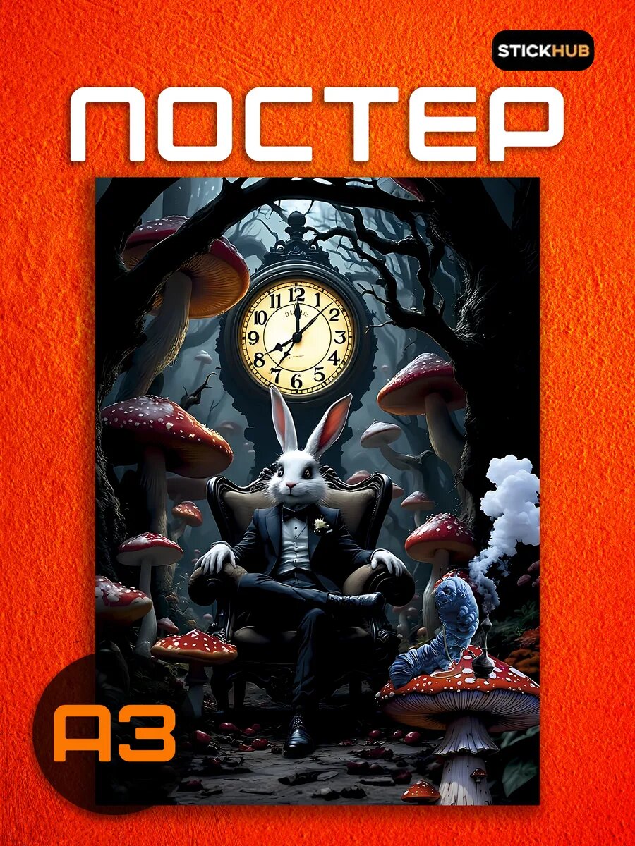 Постер на стену Белый Кролик (Alice in Wonderland style)