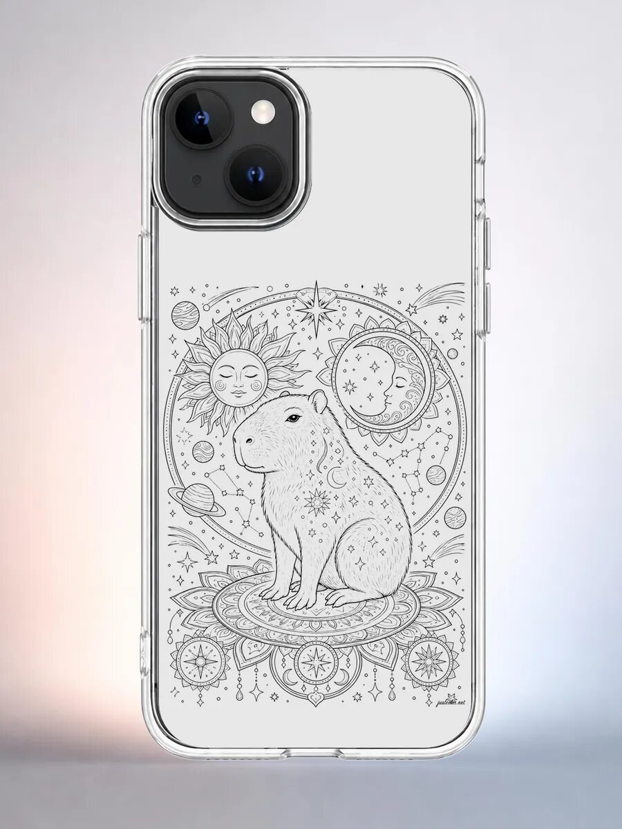 Чехол iPhone 14 капибара мандала космос силиконовый
