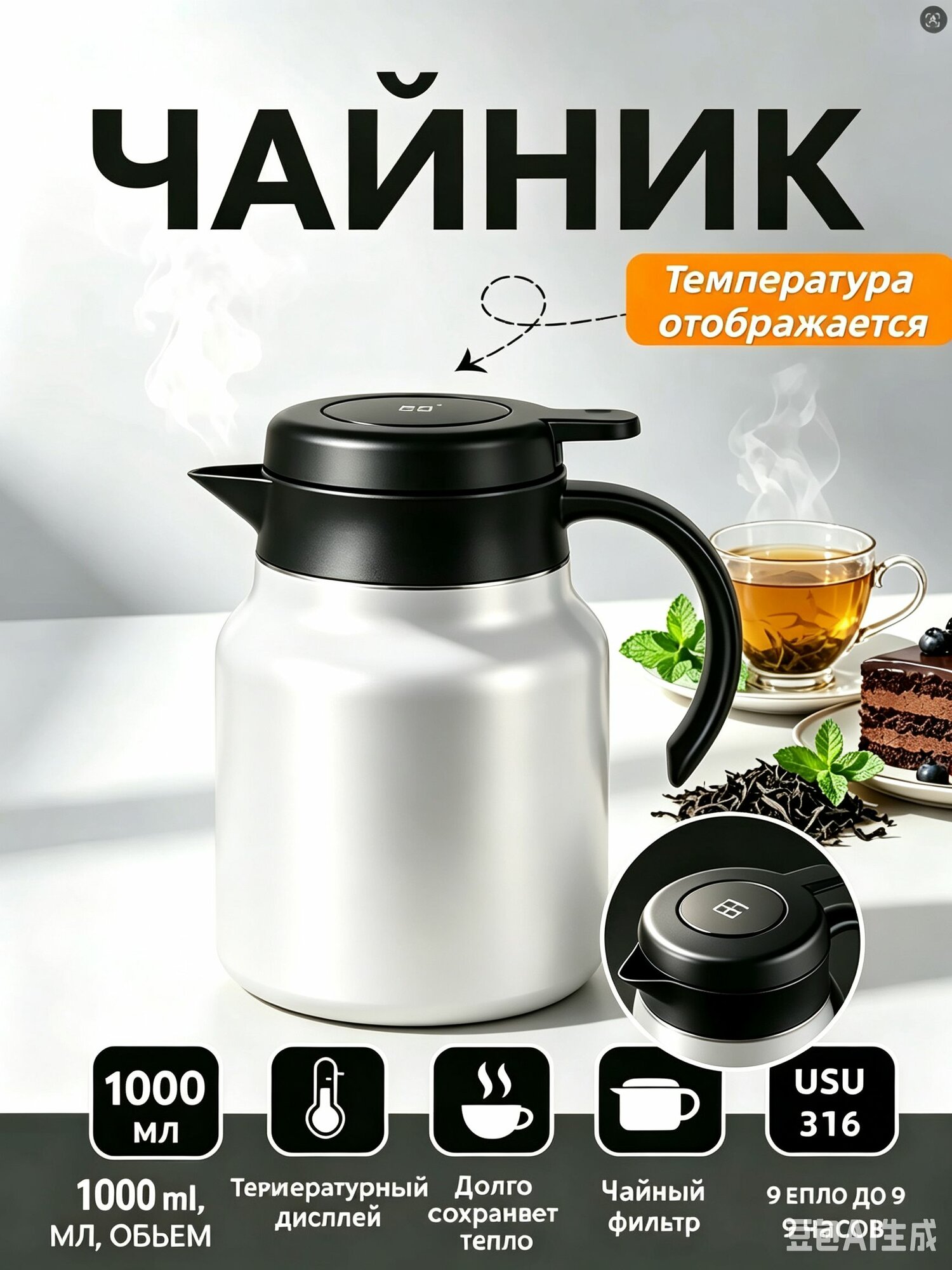 Чайник заварочный, 1000.2 мл