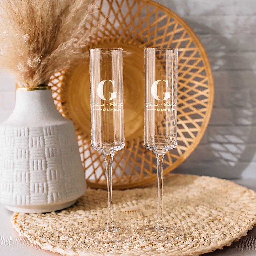 Свадебные бокалы из стекла для невесты и жениха Laser-No color, Style 07-set of 2pcs