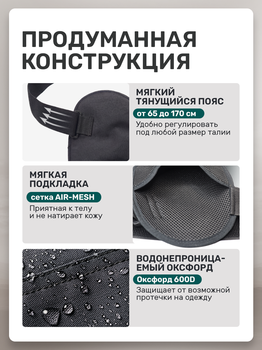 Сумка поясная , фактура гладкая, черный — фото 1