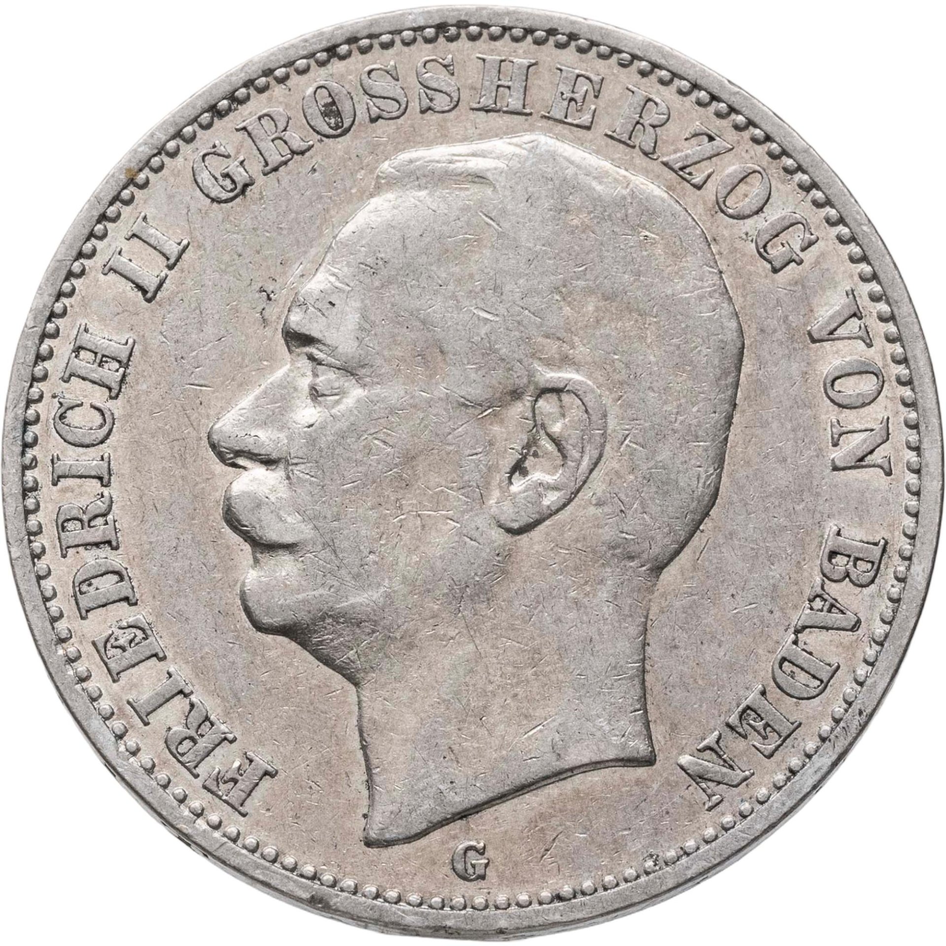 Германская Империя, Баден 3 марки 1910, Серебро 900, в сохранности XF