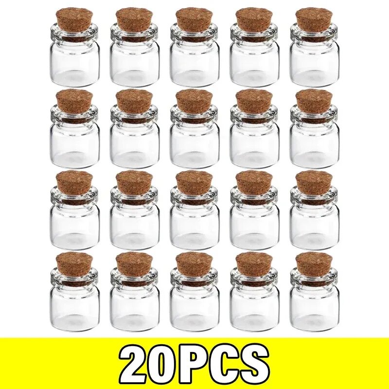 Миниатюрные прозрачные стеклянные баночки с пробками 50 шт 20PCS
