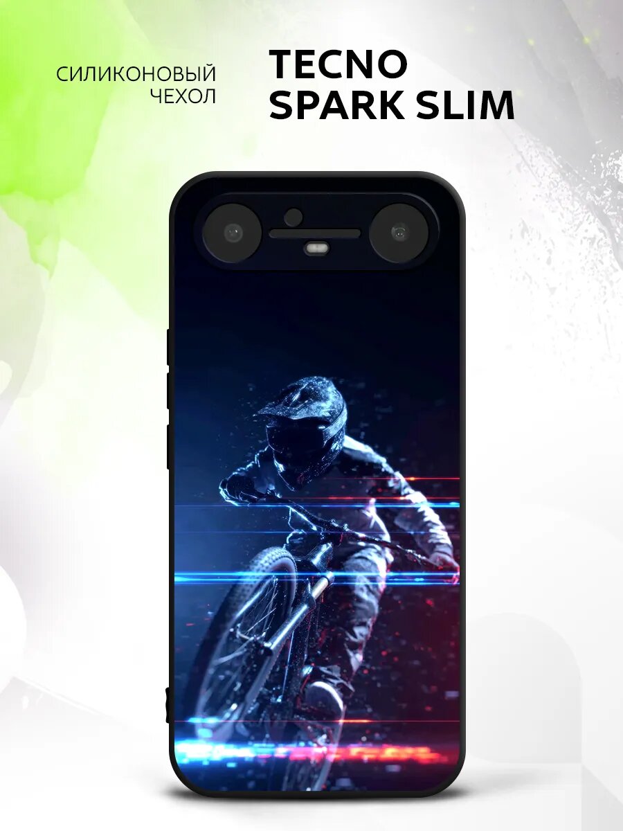 Чехол на Tecno SPARK Slim, Техно Спарк Слим защита камеры и углов, бампер с принтом мотоциклист