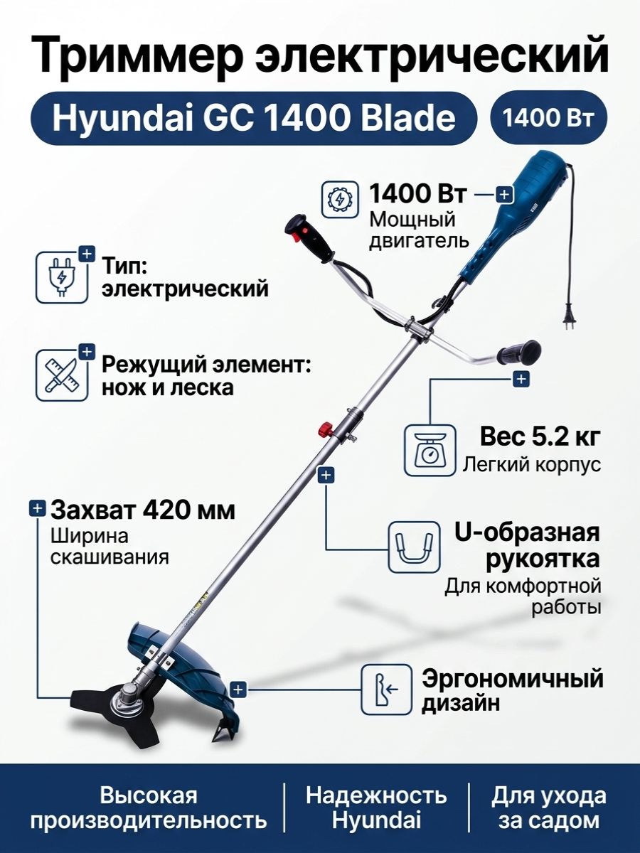 Триммер садовый электрический Hyundai GC 1400 Blade