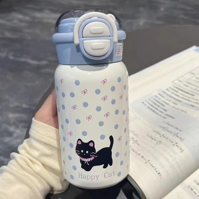 Милая термобутылка для воды с изображением котенка, новый стиль, высокое качество, вместительная (на две порции), большая емкость, трубочка из нержавеющей стали 316 для девочек.
