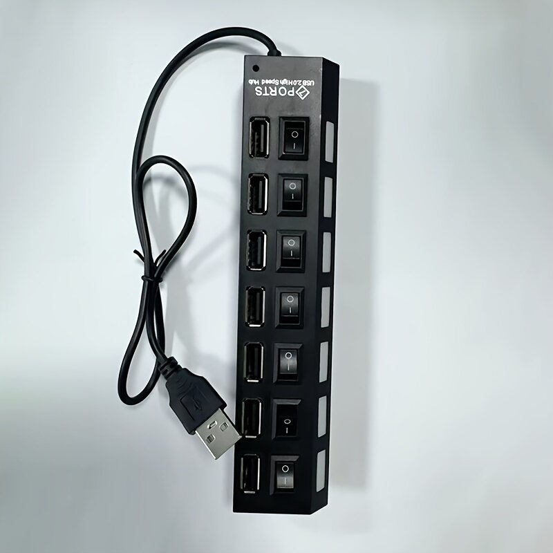 Разветвитель USB 2.0 на 7 портов с независимым переключателем и светодиодной индикацией, черный