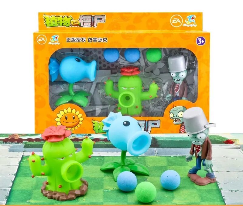 Набор игрушек Plants vs. Zombies(PVZ) , Боевая игра-симулятор, Может стрелять пулями,3шт