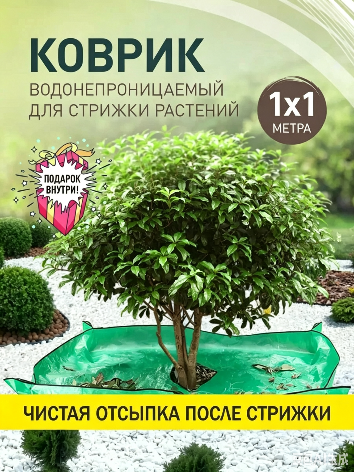 Садовый коврик для сбора опавших листьев 100×100 см, отверстие 20 см, бронзовая застежка, для сада и дачи