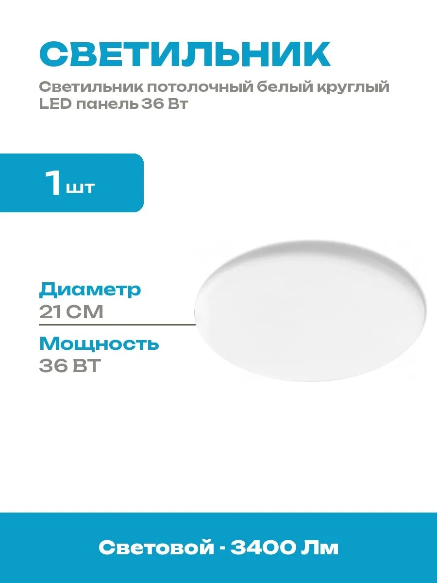 LED панель потолочная круглая 36W светильник встраиваемый