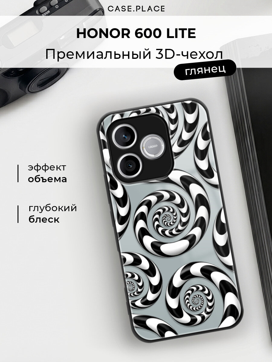 Чехол на Honor 600 Lite / Хонор 600 Лайт с объемным принтом "Гипнотические круги 6"