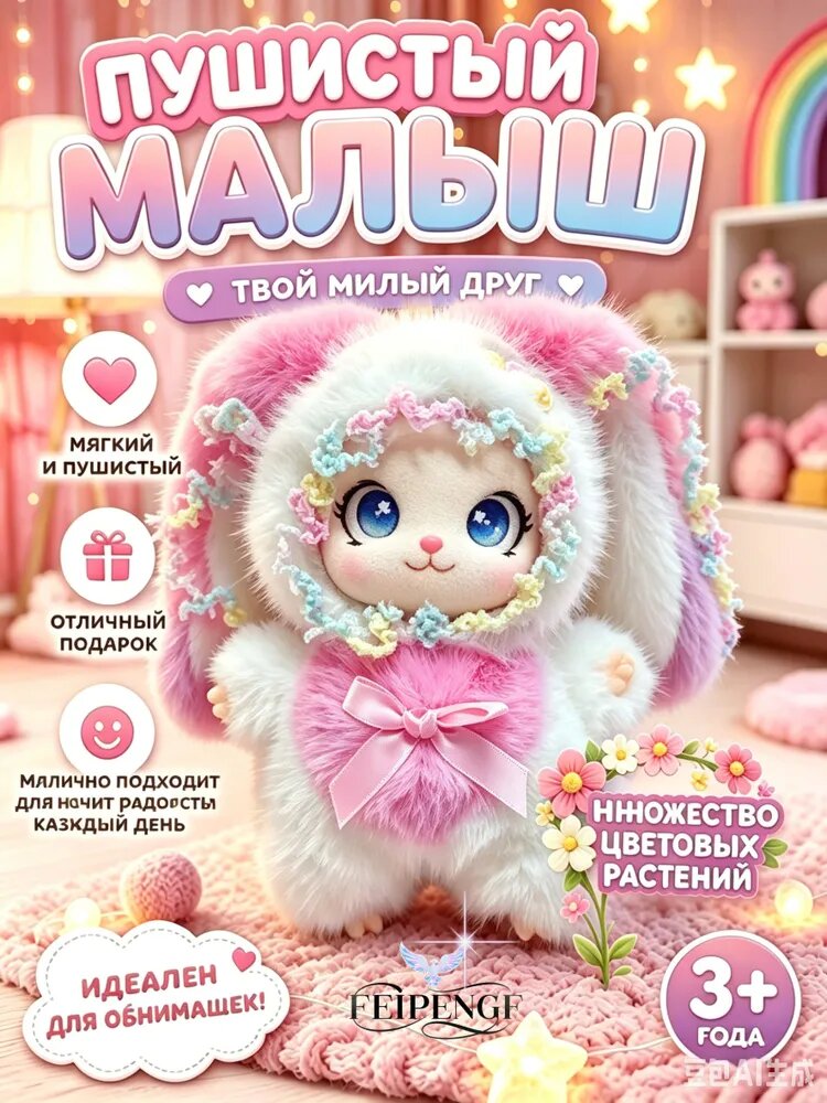 Мягкая игрушка Плюшевый кролик ручной работы DIY, милый брелок для рюкзака и ключей, подарок
