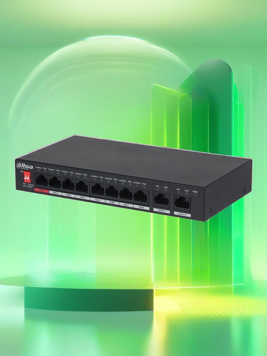 Poe Коммутатор Dahua DH-S3010-8ET-95, 8poe, сетевой коммутатор для локальной сети, подключение устройств дома и в офисе