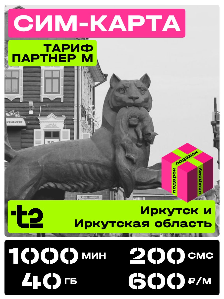 Сим карта t2, тариф Партнер М, 600 руб./мес. Иркутская область