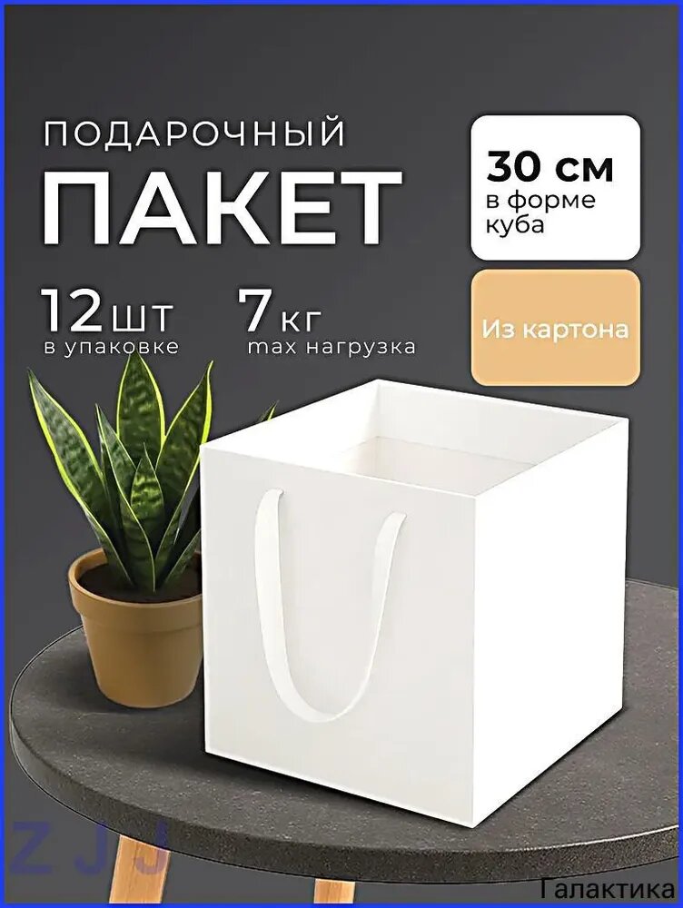 Пакет подарочный квадратный 30х30х30 см 12 шт