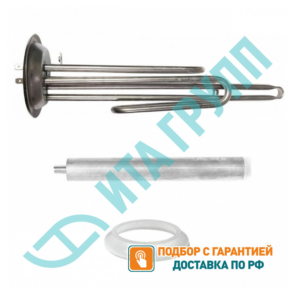 Комплект ТЭН 2кВт (2000Вт) RF для водонагревателя Thermex IS, IR, RZL (22), Garanterm, под анод М6, фланец 92мм, нерж. + прокладка + анод, 10941K