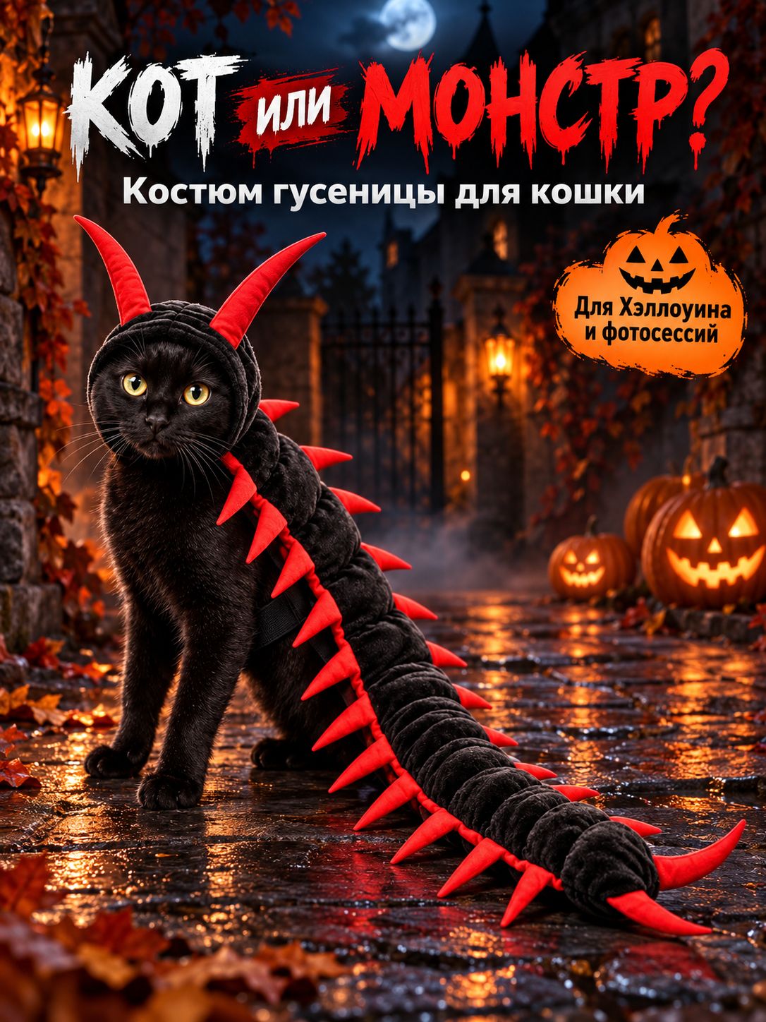 Костюм гусеницы для кота, праздничный наряд на Хэллоуин, забавный питомец-костюм для фотосессии