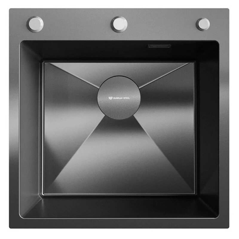Мойка кухонная Ulgran STEEL US 500х500-003 металлическая, 50x50, прямоугольная, мойка для кухни, врезная, под столешницу, матовая