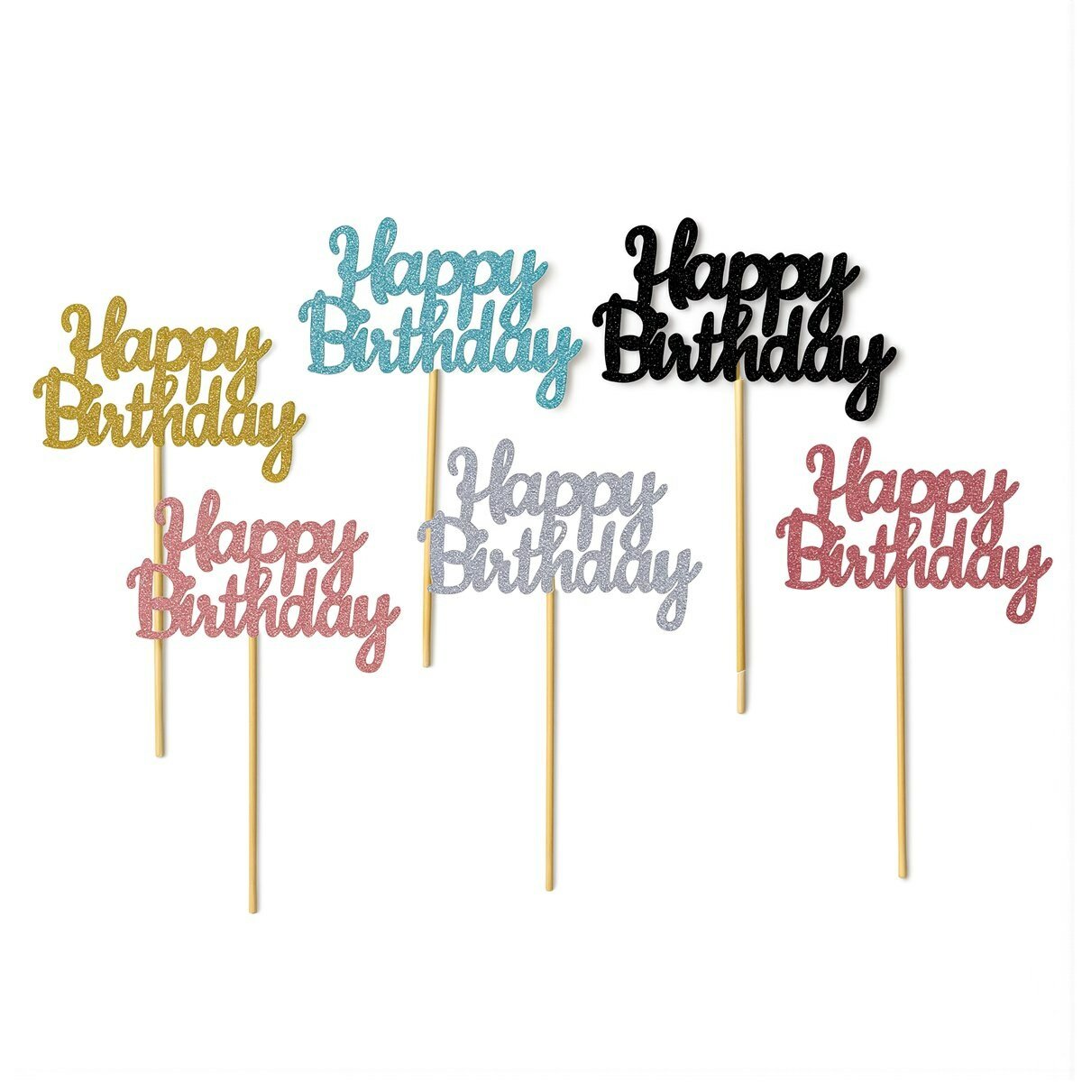 Топпер для капкейков с надписью Happy Birthday набор разных цветов с блёстками декор для стола с десертами на день рождения удобное украшение для разных торжественных мероприятий