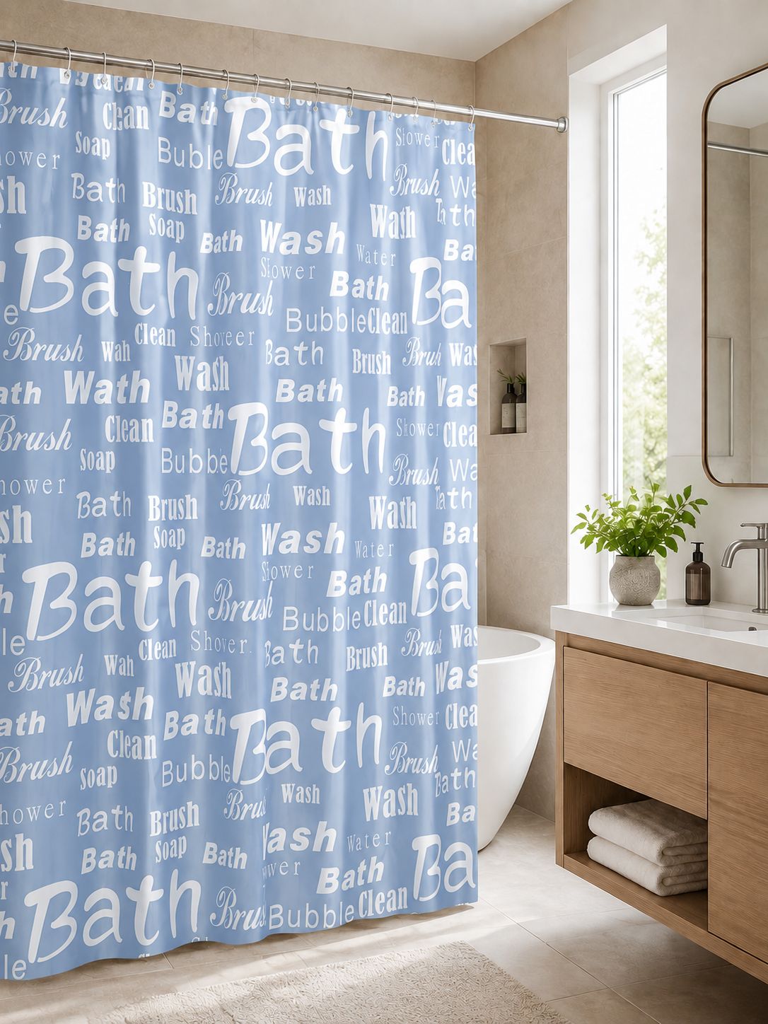 Штора для ванной Bath Plus 180x180 см тканевая Blue Font голубой