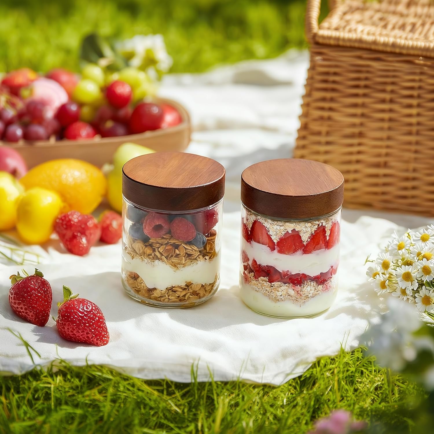 Стеклянные банки с крышками для хранения продуктов и приготовления овсянки на ночь, 2 шт, объем 16 унций, стекло 3 мм, герметичные, крышка цвета акация