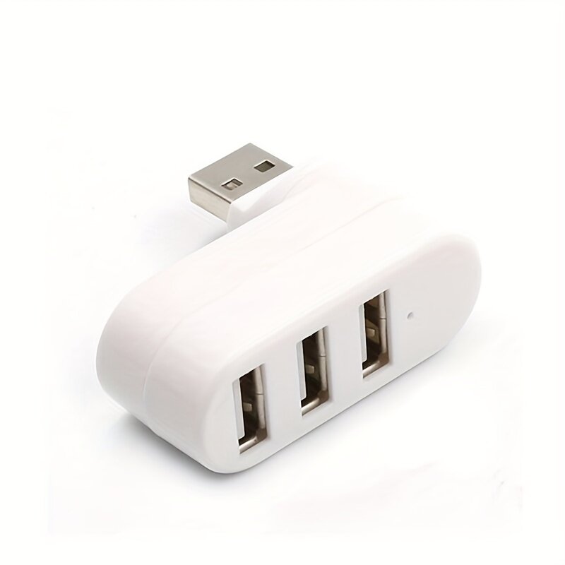 USB-хаб 2.0 на 3 порта с поворотным основанием на 360°, компактный для ноутбуков и ПК, совместим с устройствами USB-A и USB-C, белый