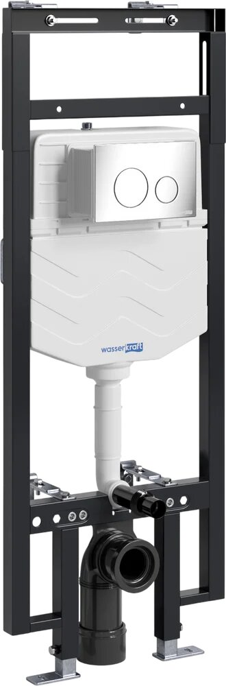 Инсталляция с кнопкой Wasserkraft Динкель (Dinkel) 58TLT.010. ME. CH02 50,4 см, крепление к стене/к полу, с регулировкой по высоте, кнопка для унитаза хром, глянцевая
