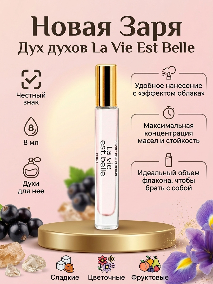 Новая Заря Дух духов La Vie Est Belle Духи Женские 8мл сладкие, цветочные, фруктовые