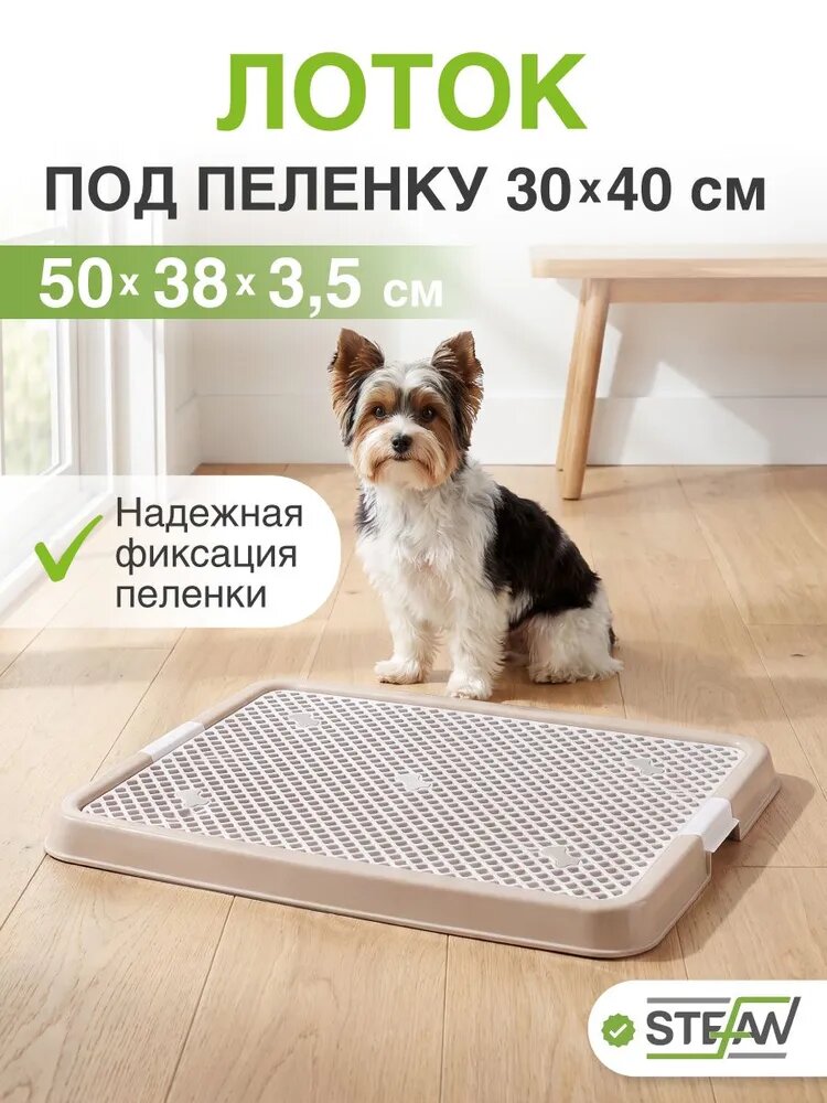 Туалет лоток для собак мелких пород под пеленку Stefan (Штефан), 50х38 см, бежевый/белый, BP1303N