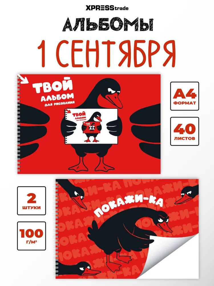 Альбом для рисования а4 на спирали с гусями, 40 л 2 шт набор