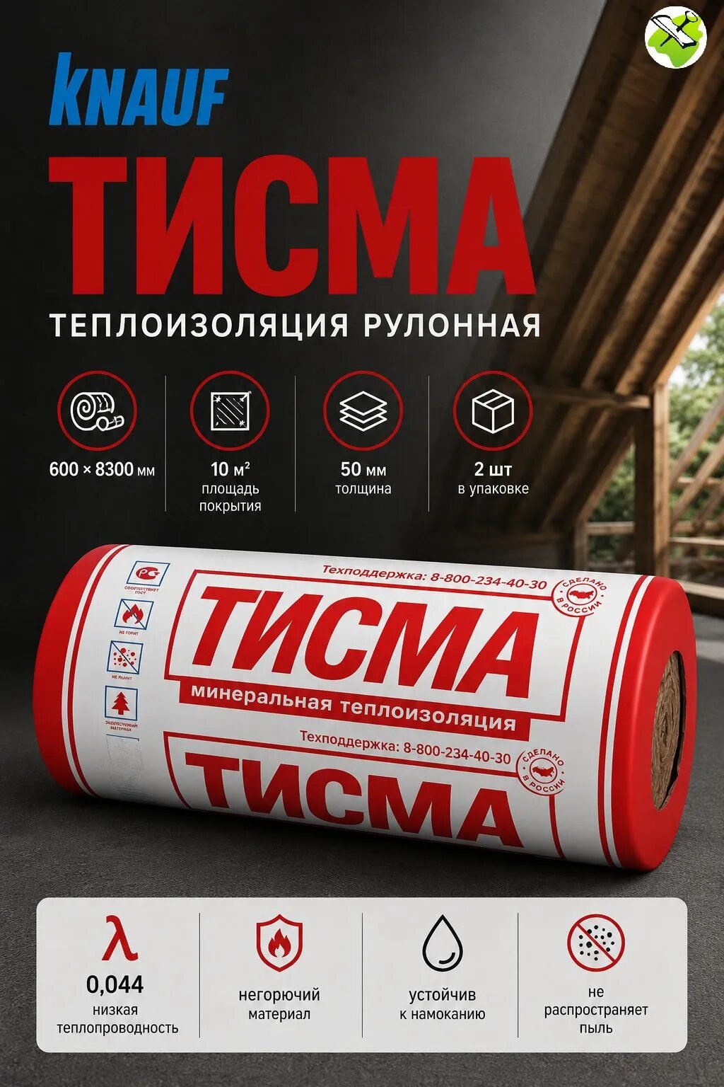 КНАУФ Тисма утеплитель 8300х600х50мм (10м2) (0.498м3) (2шт) / KNAUF