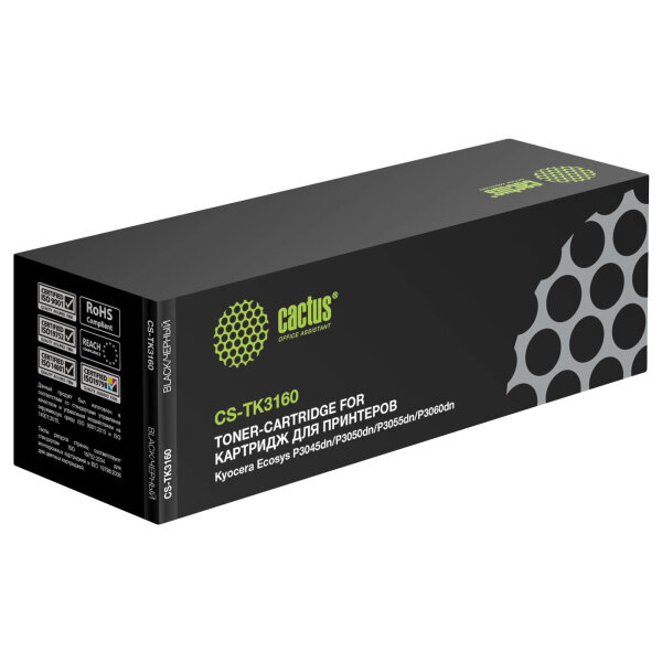 Картридж Cactus CS-TK3160 черный, для KYOCERA Ecosys P3045dn/P3050dn/P3055dn/P3060dn, ресурс до 12500 страниц