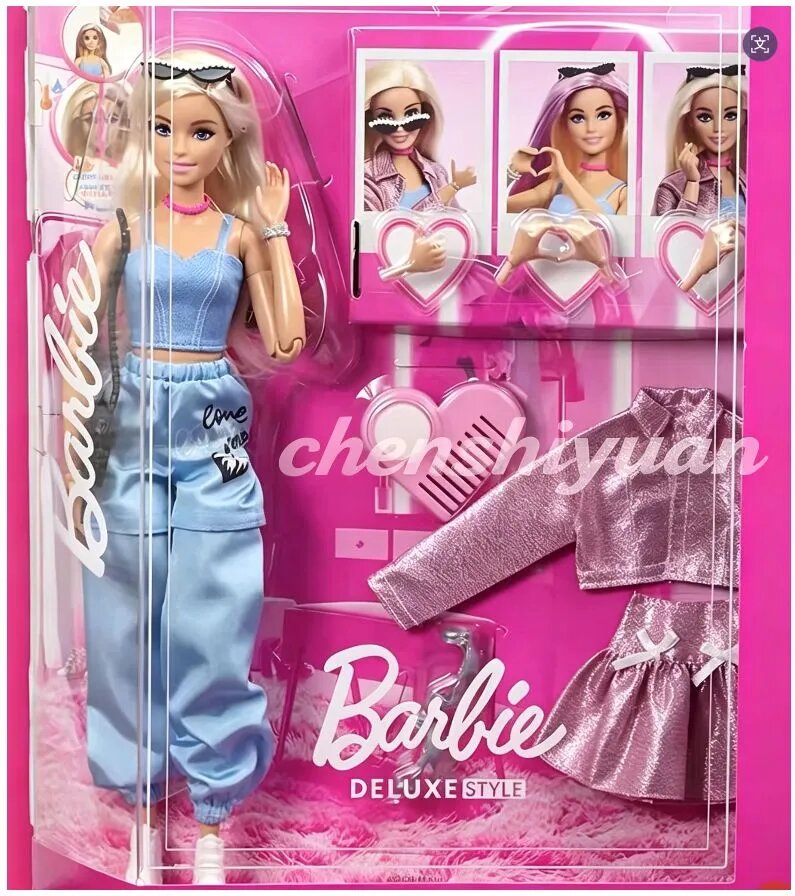 Шарнирная кукла Barbie Deluxe Style 30 см, премиум набор с двумя комплектами одежды и аксессуарами, подвижные регулируемые суставы, подарочный набор для девочек