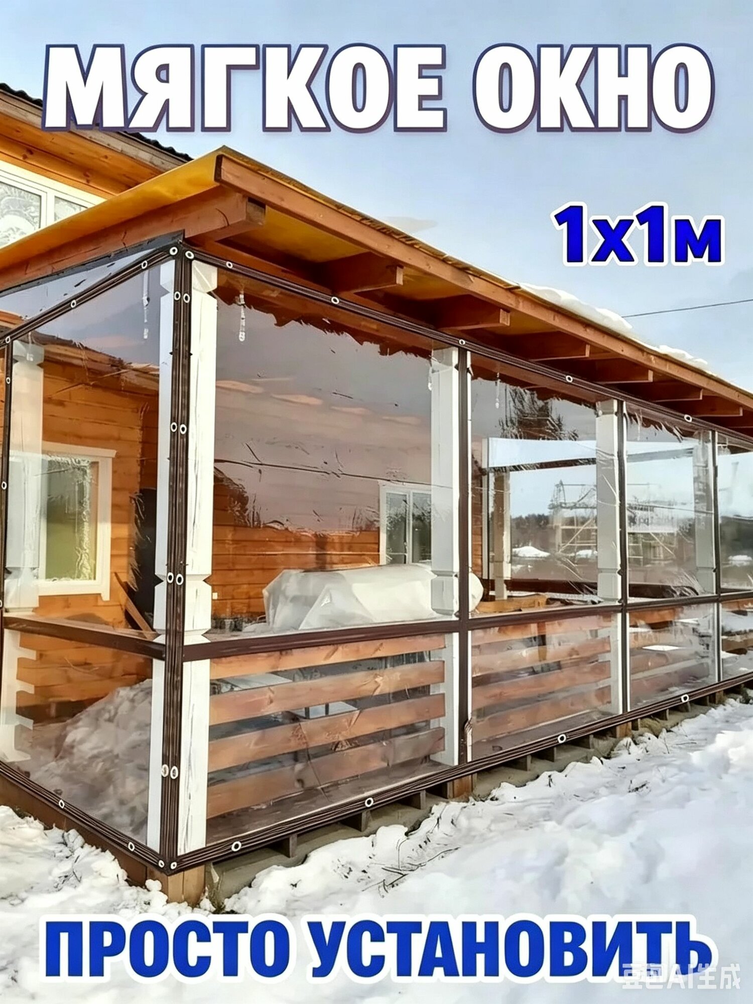 Мягкое окно/ , размер 1м * 1м , коричневая окантовка , люверсы
