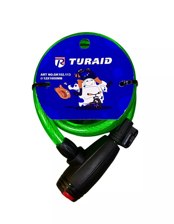 Велосипедный замок Turaid, стальной трос 12 мм, длина 100 см, зеленый