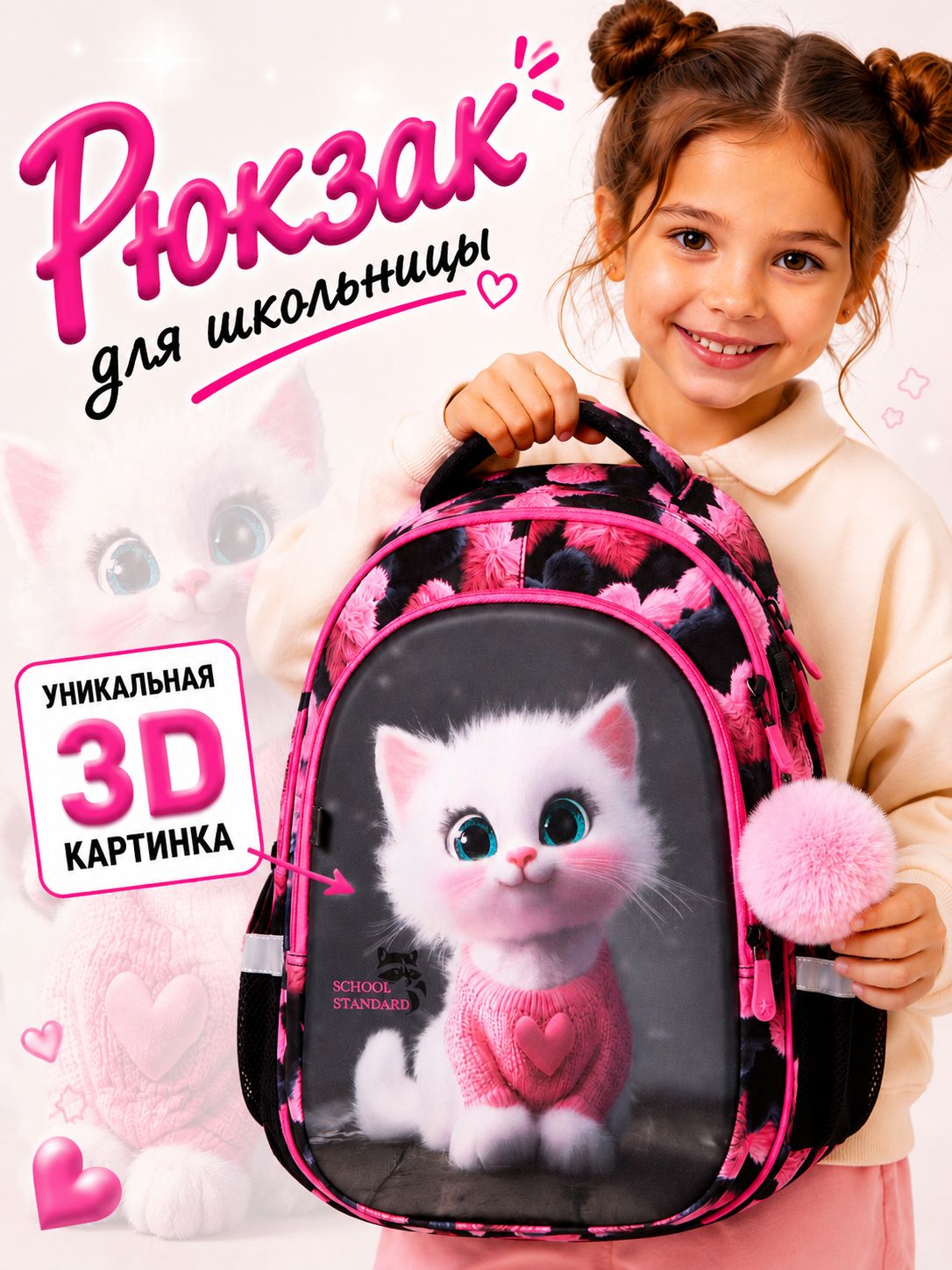 Рюкзак школьный для девочки начальной школы 17 л + брелок, SchoolStandard (Скул Стандарт)