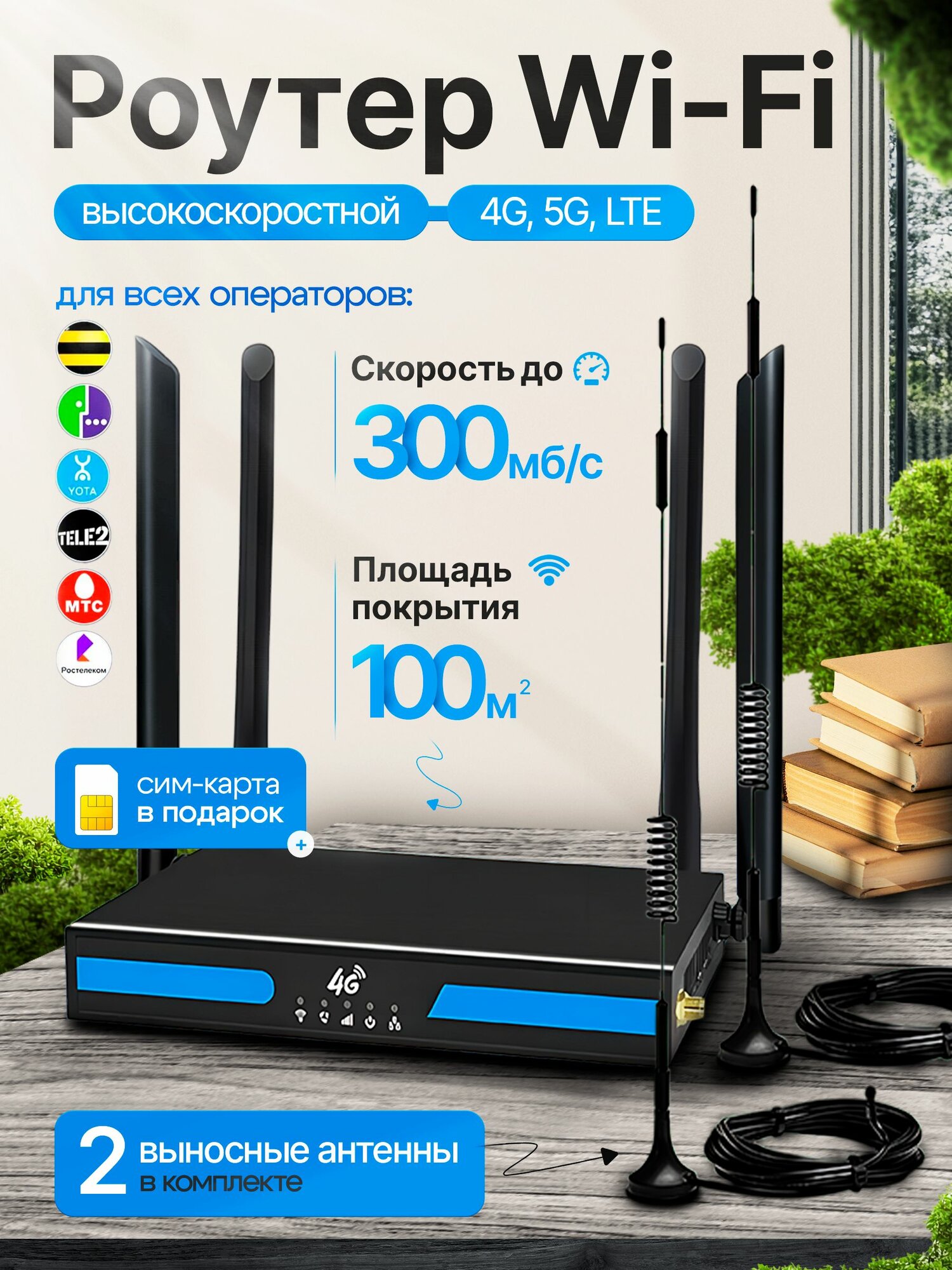 Роутер wifi с сим картой ED126 4G LTE с выносными антеннами