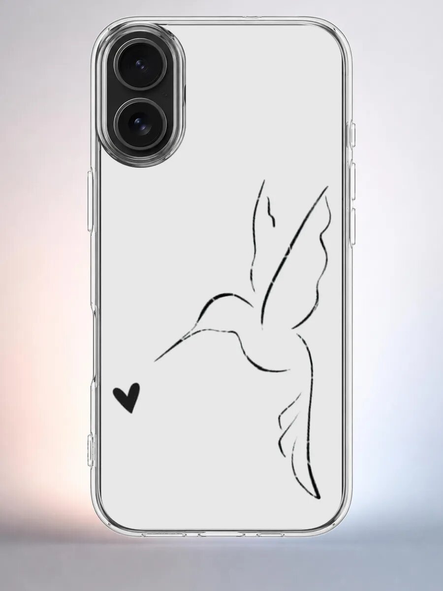 Чехол iPhone 16 колибри с сердцем силиконовый