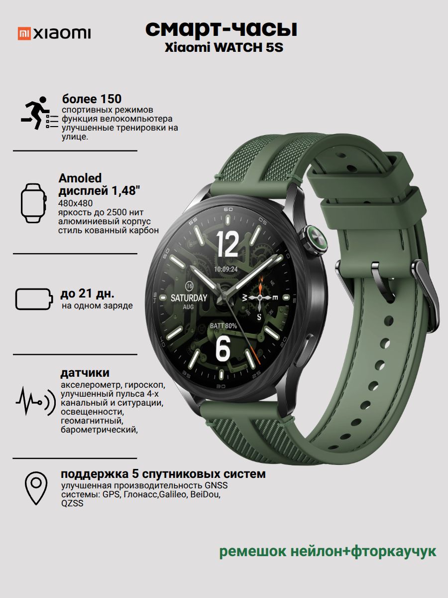 Смарт-часы Xiaomi Watch S5 46mm, Jungle Green(BHR08IXGL), AMOLED экран