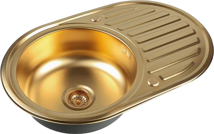 Мойка кухонная Zorg Inox PVD SZR-7750 металлическая, 77x50, мойка для кухни, с крылом, овальная